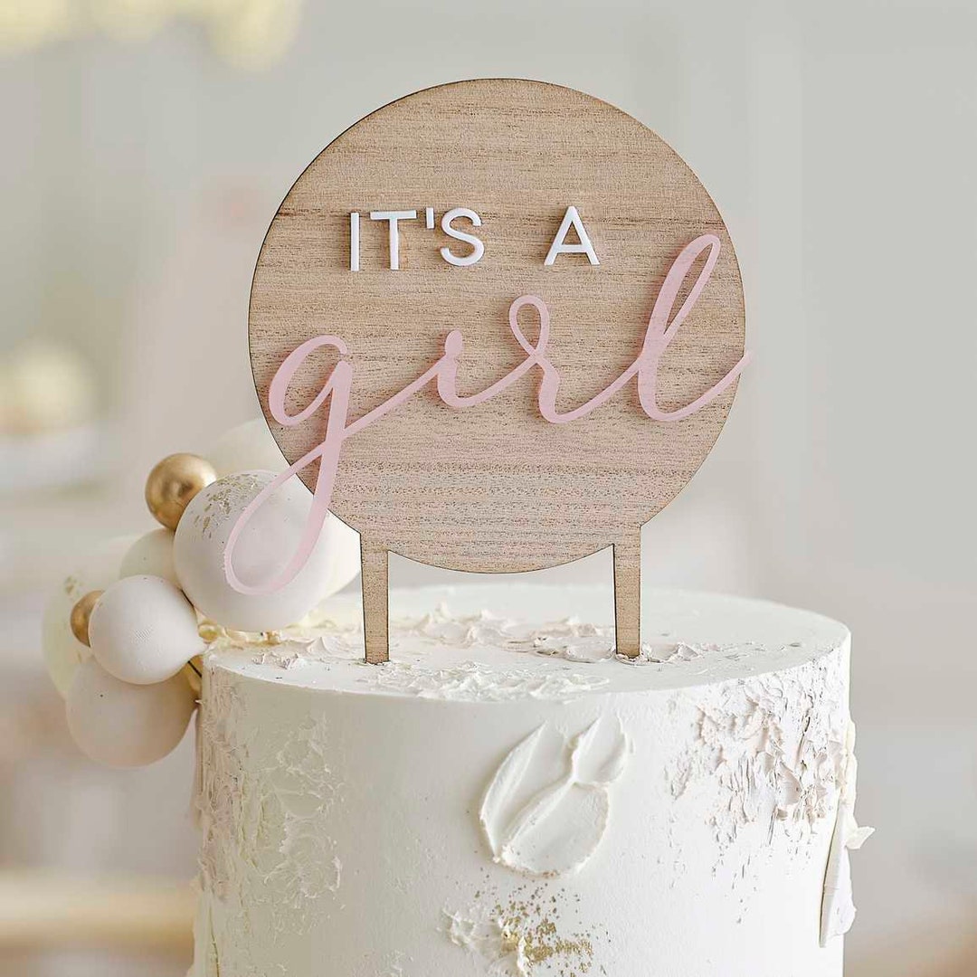 Wooden Cake Topper - It's A Girl Cake Topper - New Baby Party - Wood ...