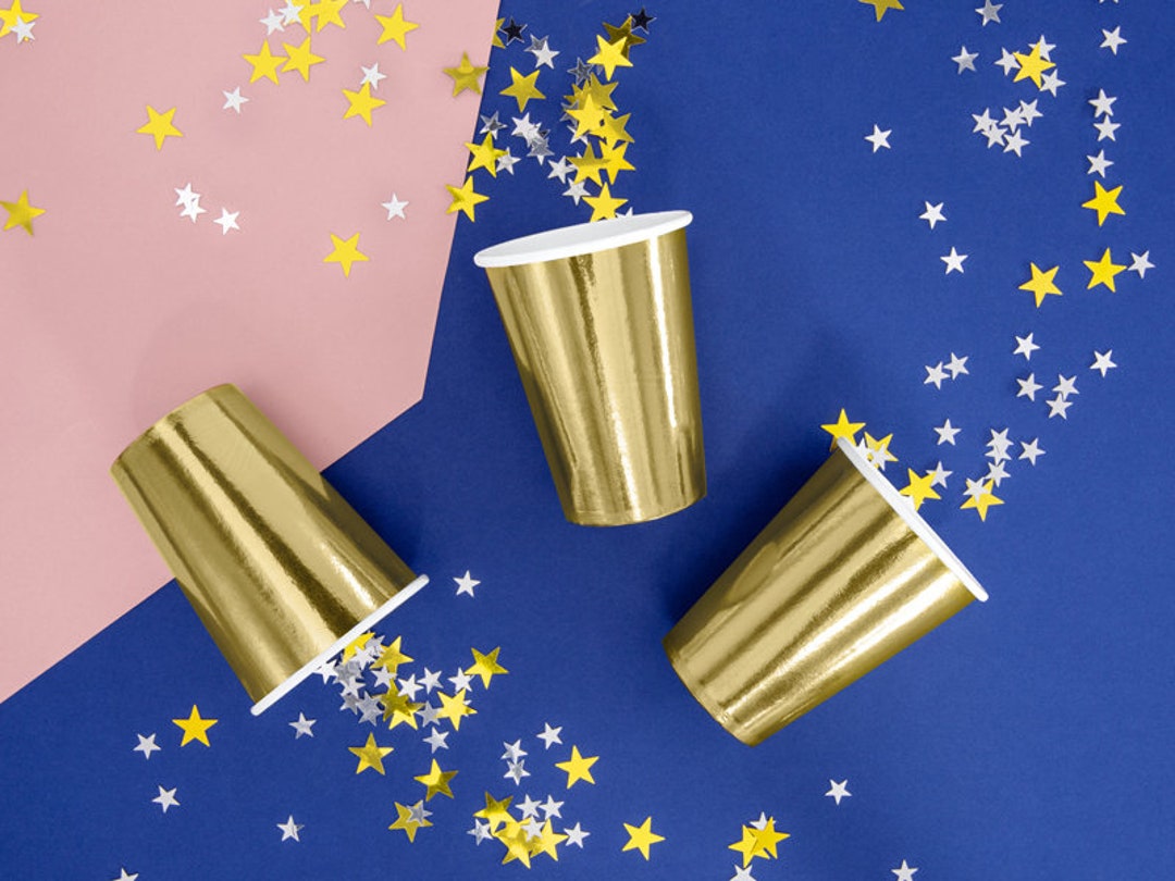 Gold Paper Cups - Plain Gold Foiled Party Paper Cups - Birthday ...
