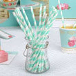 Mint Teal Paper Straws-mint and White Striped Paper Straws-birthday ...