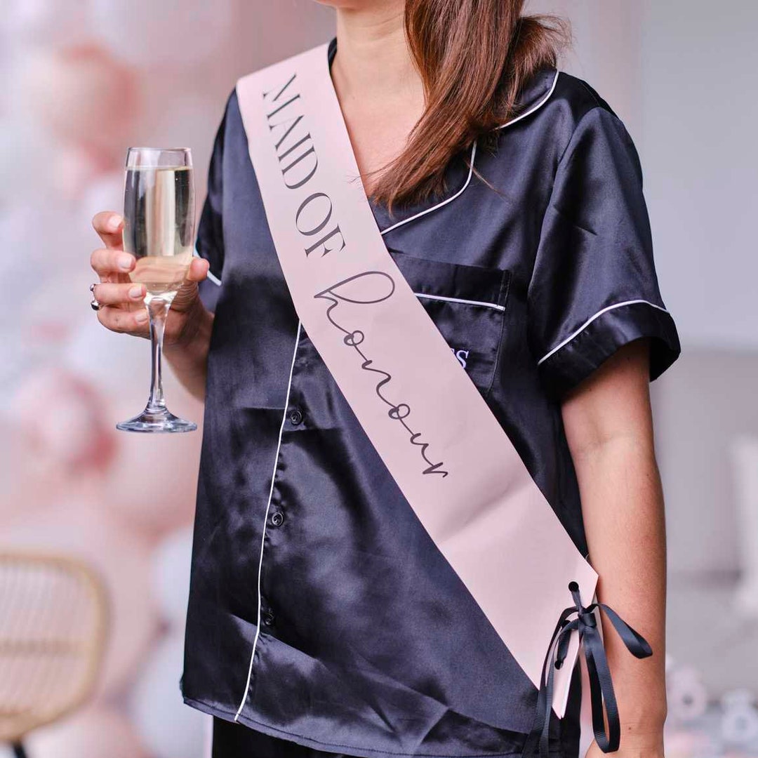 Maid of Honour Sash - Team Bride Hen Night Sashes - Pink & Black Sash ...