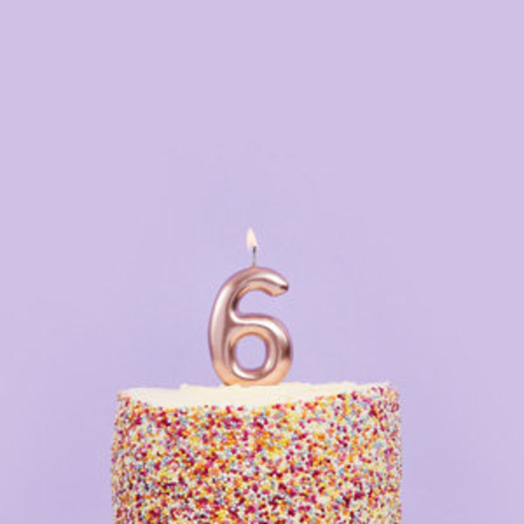 Rose Gold Number 6 Candle - Six Birthday Cake Candle - Age Candles ...