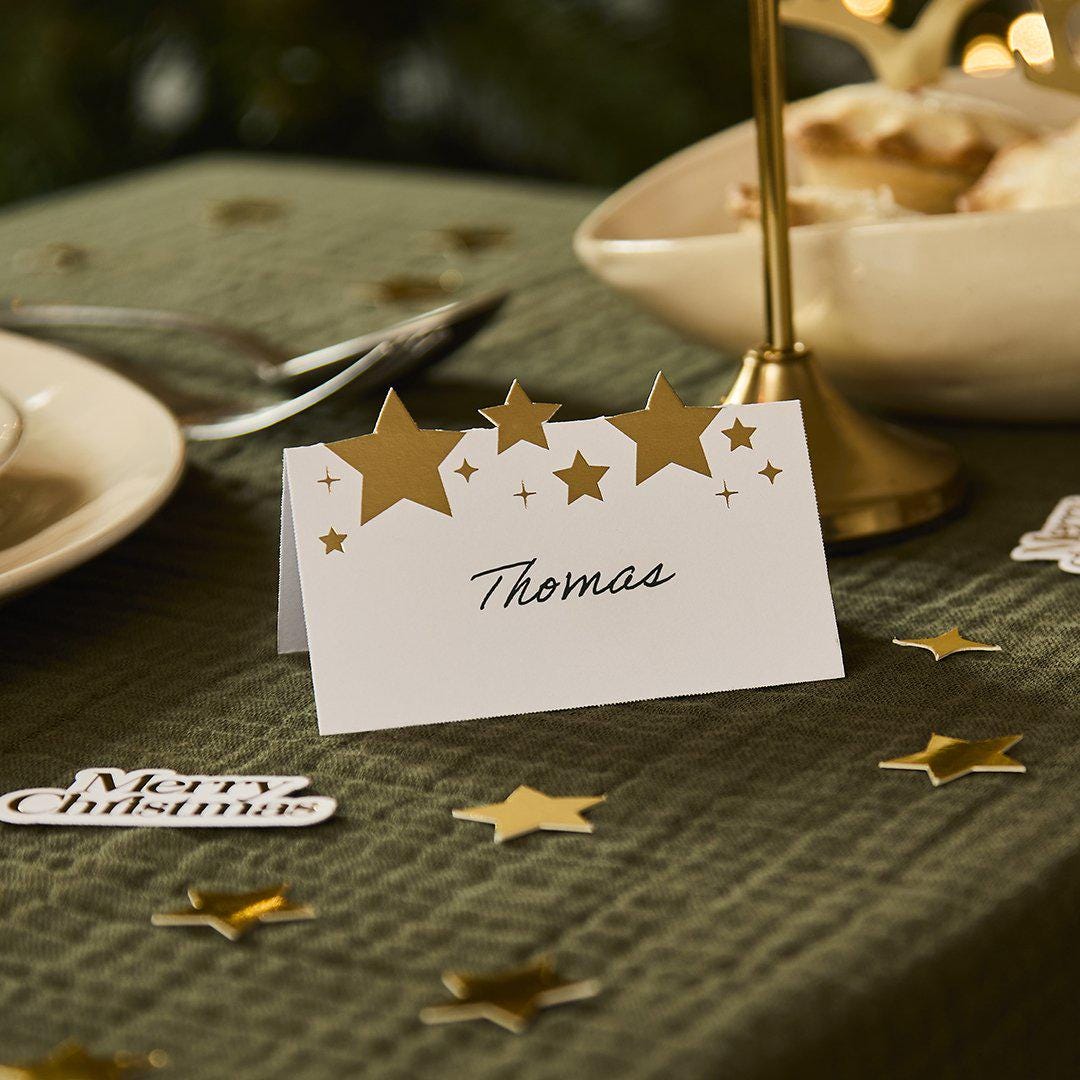 Gold Star Place Cards - Gold & White Christmas Table Place Cards - Gold ...