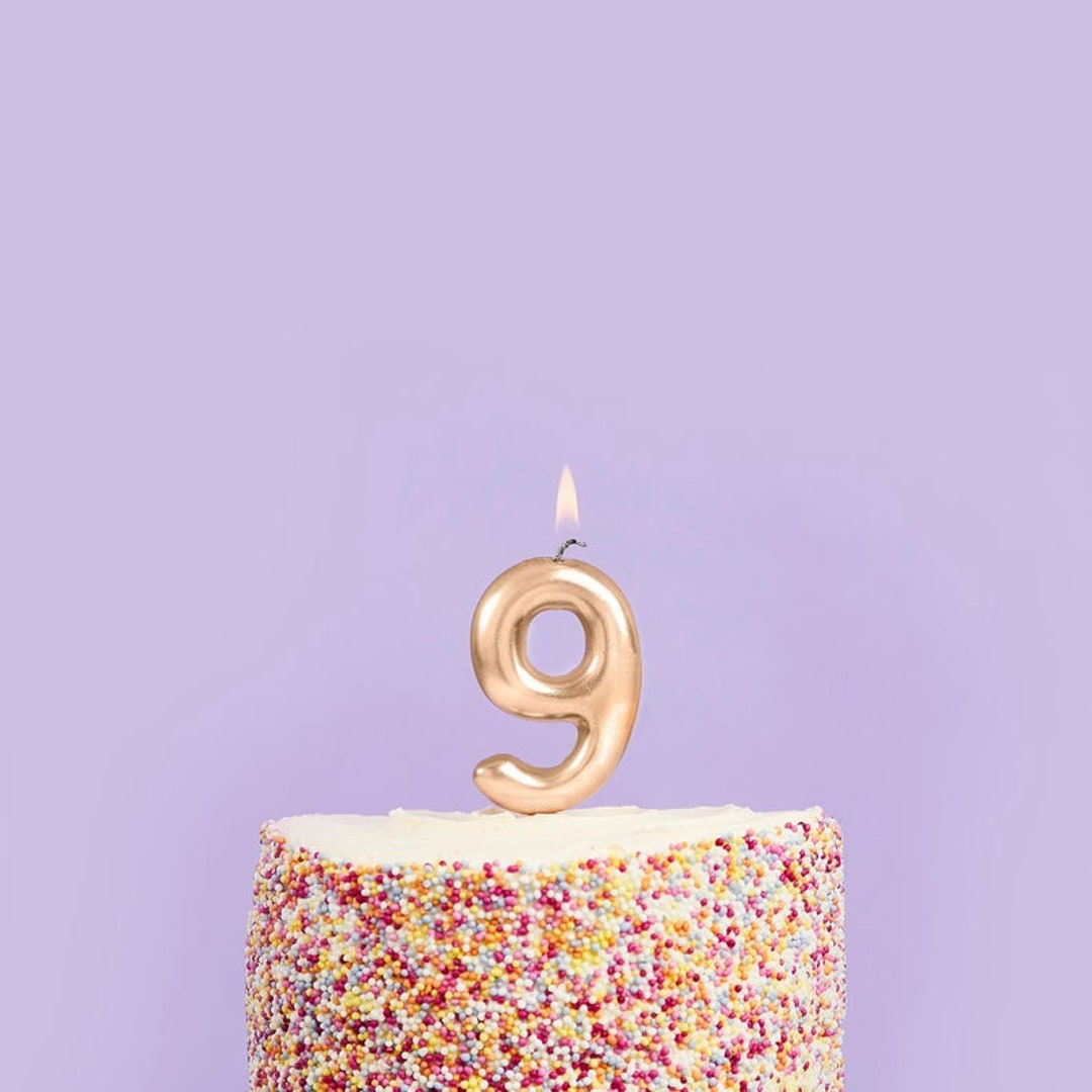 Gold Number 9 Candle - Nine Birthday Cake Candle - Age Candles - Gold ...