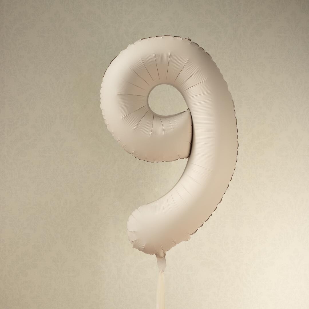 Beige Number 9 Balloon 86cm / 34" - Large Matt Light Beige Foil Mylar ...