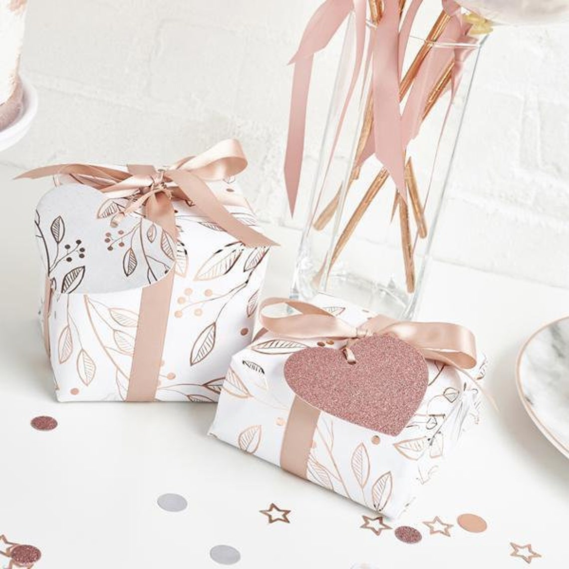 Rose Gold Gift Wrapping Kit Rose Gold & White Gift Wrap - Etsy