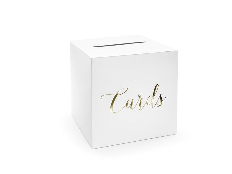 White and Gold Wedding Card Holder Post Box - Gold Script Cards Box ...