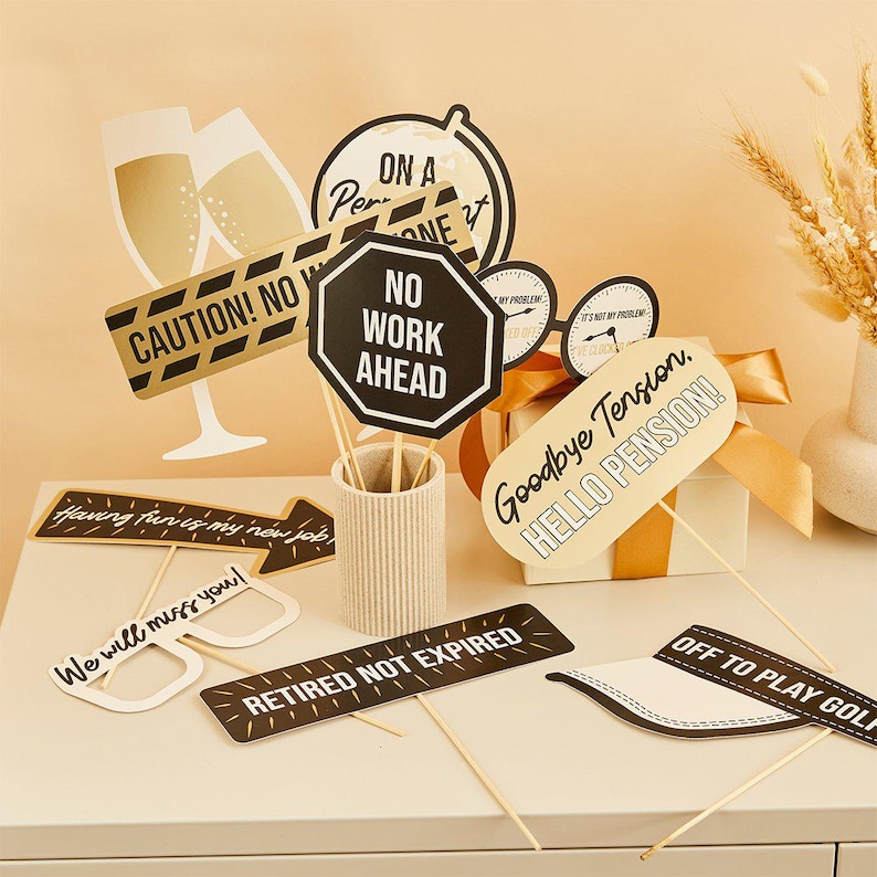 Retirement Photo Booth Props - Black & Gold Farewell Party Props ...