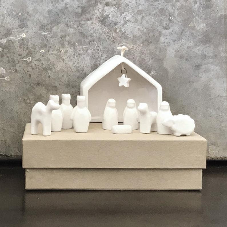Porcelain Christmas Nativity Set - Mini White Nativity Scene ...