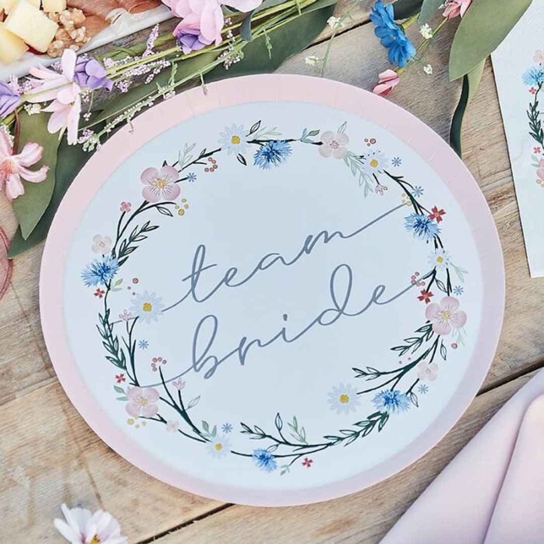 Team Bride Paper Plates Boho Floral Eco Team Bride Party Plates Floral ...