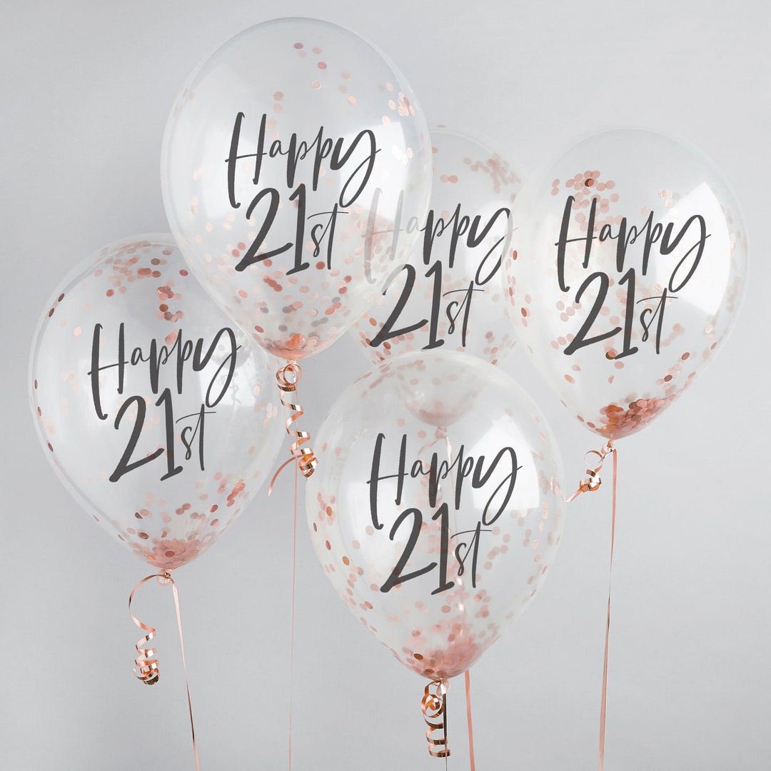Happy 21st Rose Gold Confetti Balloons - 21st Birthday Balloons - Rose ...