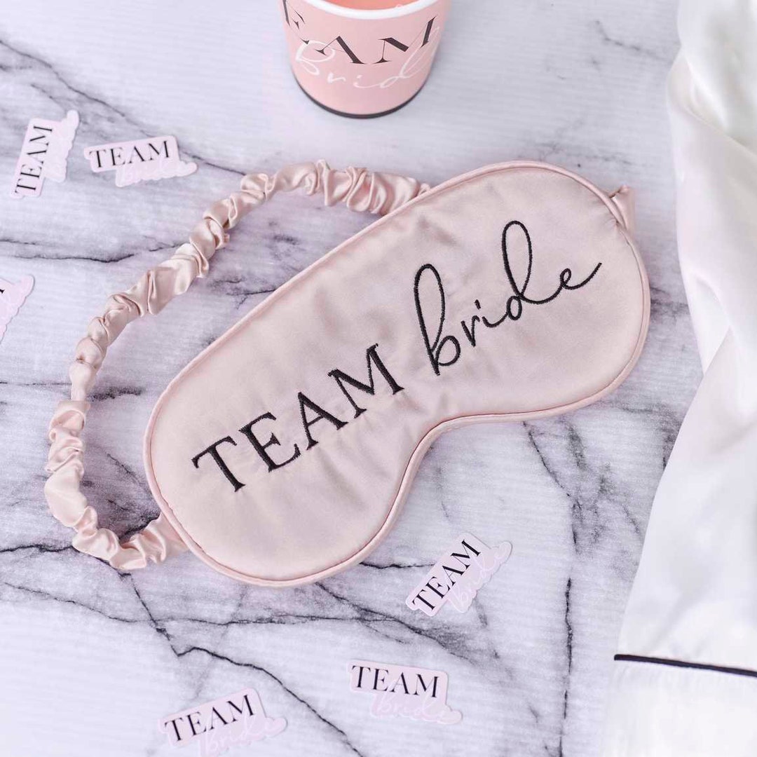 Team Bride Sleep Mask - Pink Satin Embroidered Team Bride Sleep Mask ...