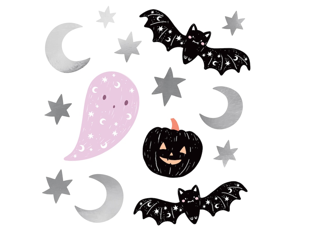 Halloween Stickers - Cute Halloween - Ghost - Pumpkin - Cat - Moon and ...