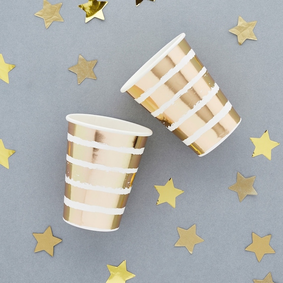 Gold Stripe Paper Cups Gold & White Paper Party Cups Party | Etsy