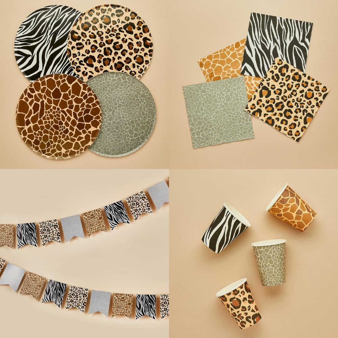Safari Animal Party - Animal Print Plates, Napkins, Cups, Bunting ...