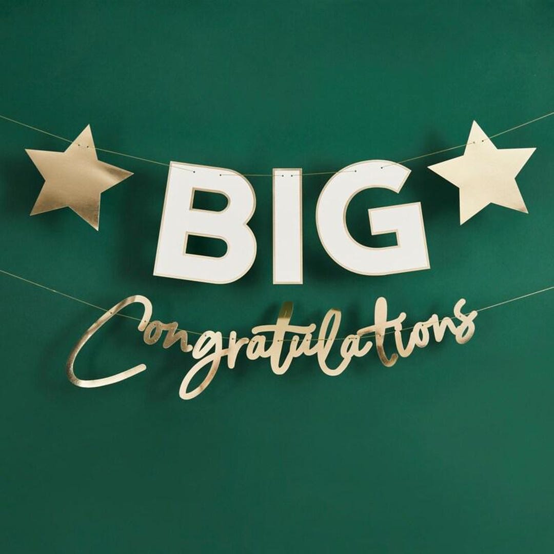 Big Congratulations Banner - White & Gold Congratulations Banner ...