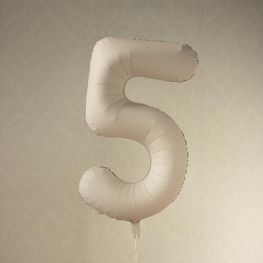 Beige Number 5 Balloon 86cm / 34" - Large Matt Light Beige Foil Mylar ...