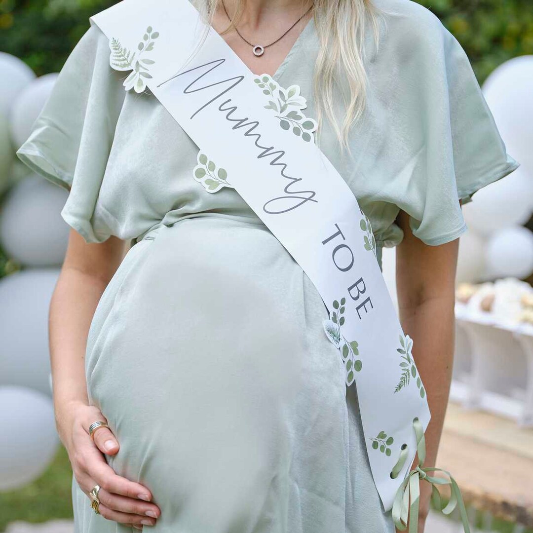 Mummy to Be Sash Hey Baby Sash Sage Green and White Botanical Baby ...