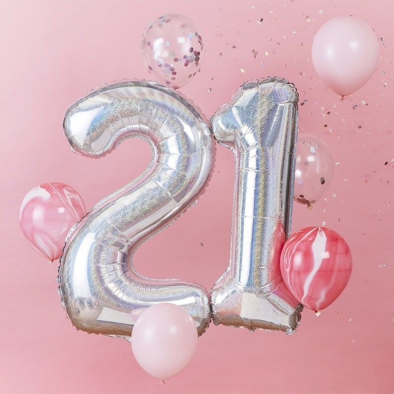 Giant 21 Balloon Bundle Iridescent & Pink 21st Birthday - Etsy