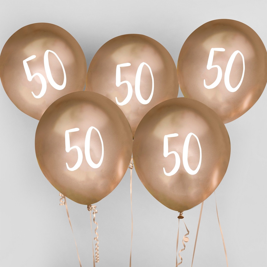Gold 50th Birthday Balloons - Happy Birthday 50 Balloons - Chrome Gold ...