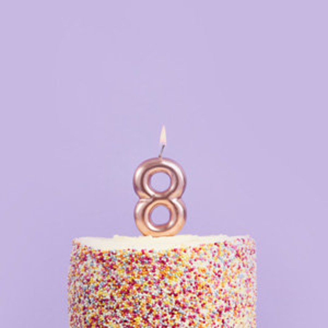Rose Gold Number 8 Candle - Eight Birthday Cake Candle - Age Candles ...
