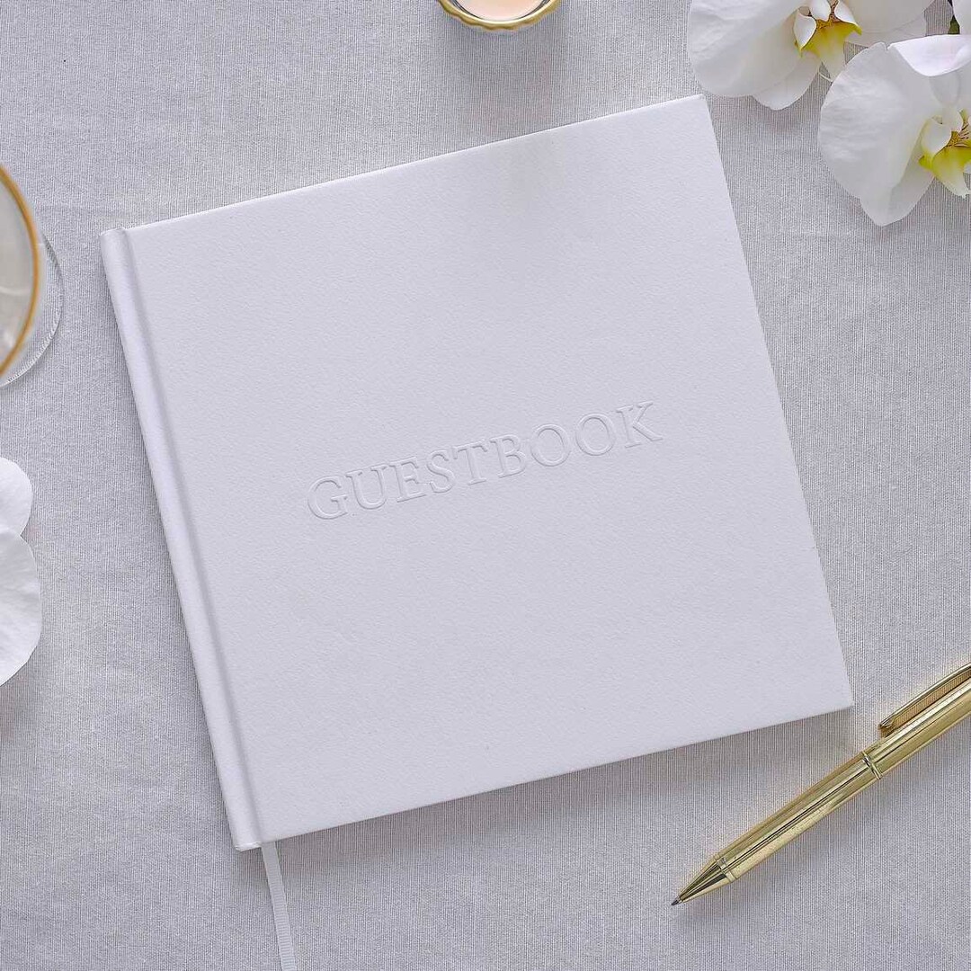 White Embossed Wedding Guest Book - White Wedding - Modern Luxe Wedding ...