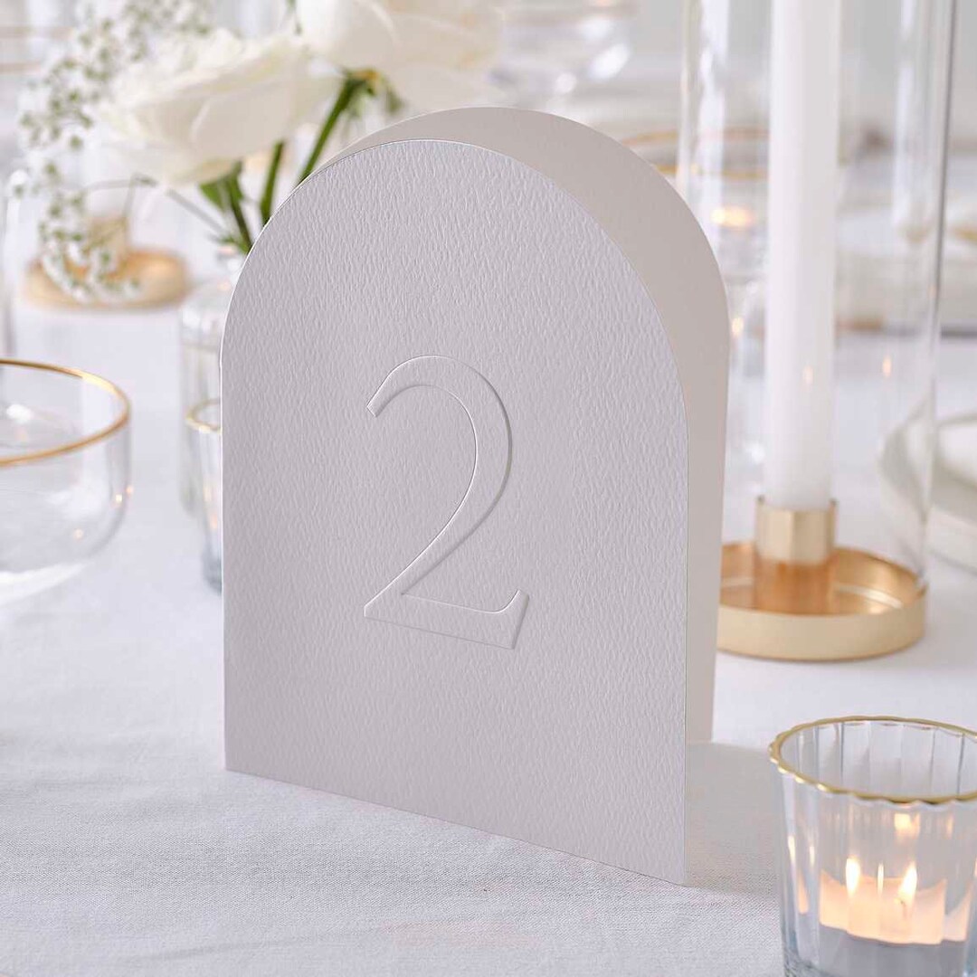 White Embossed Card Table Numbers - White Wedding Tables Numbers 1-12 ...