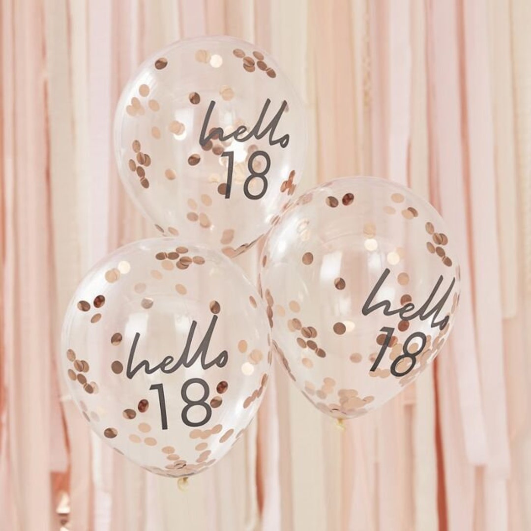 Hello 18 Rose Gold Confetti Balloons - 18th Birthday Balloons - Rose ...