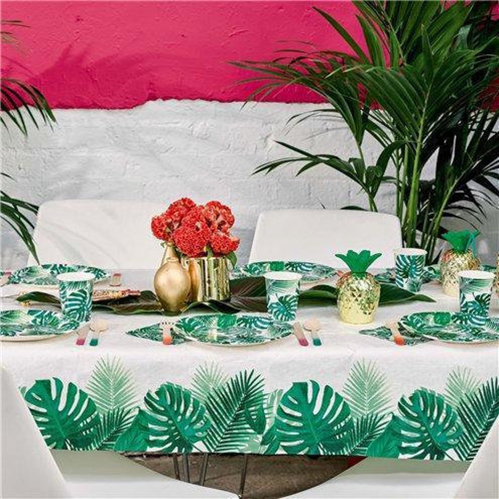 Tropical Leaf Paper Table Cover Party Table Cloth - Etsy UK