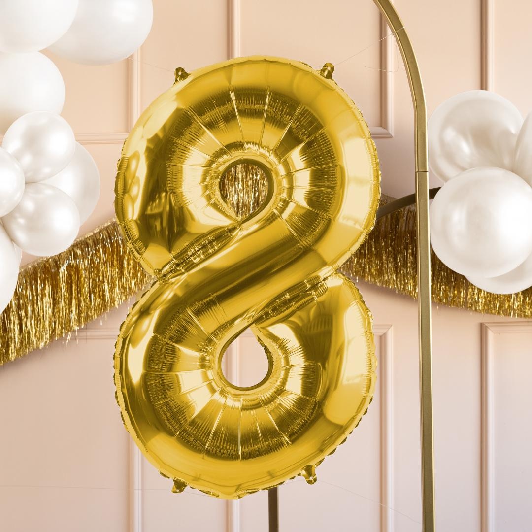Gold Number 8 Balloon - Large Gold Foil 8 Balloon - Birthday Balloon ...
