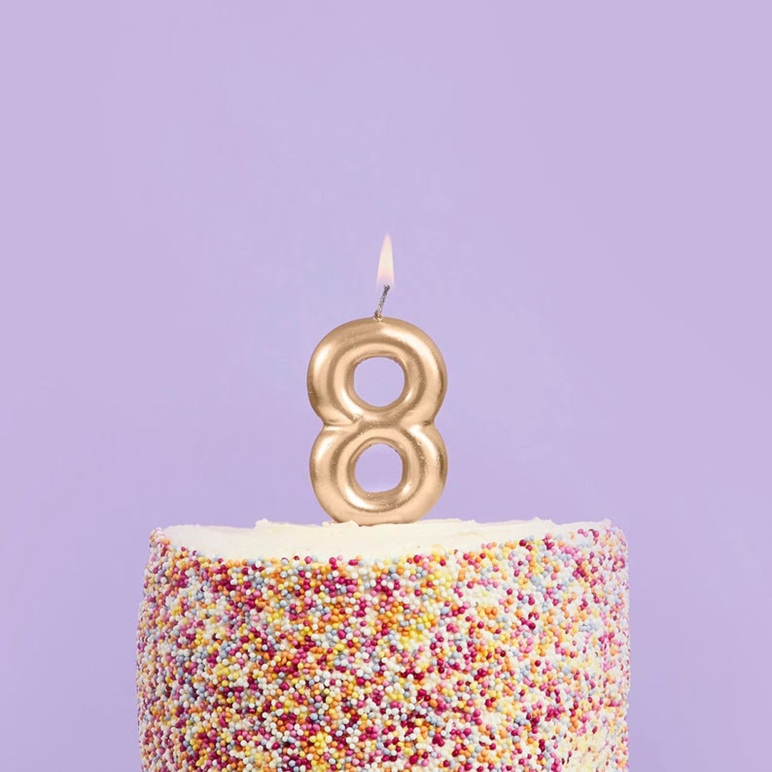 Gold Number 8 Candle - Eight Birthday Cake Candle - Age Candles - Gold ...