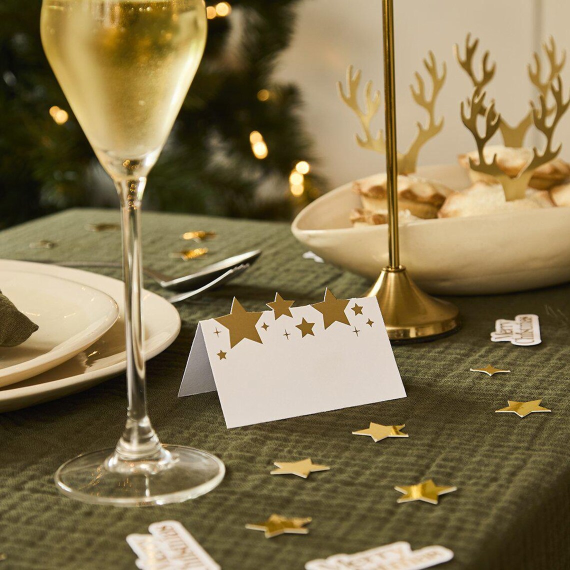 Gold Star Place Cards - Gold & White Christmas Table Place Cards - Gold ...