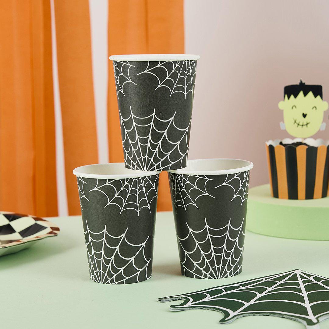 Halloween Cups - Halloween Black & White Spider Web Party Paper Cups ...