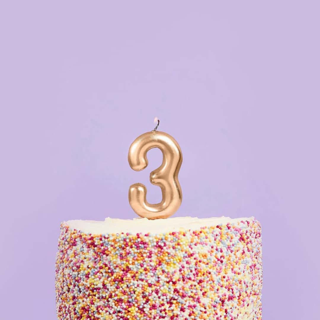 Gold Number 3 Candle - Three Birthday Cake Candle - Age Candles - Gold ...