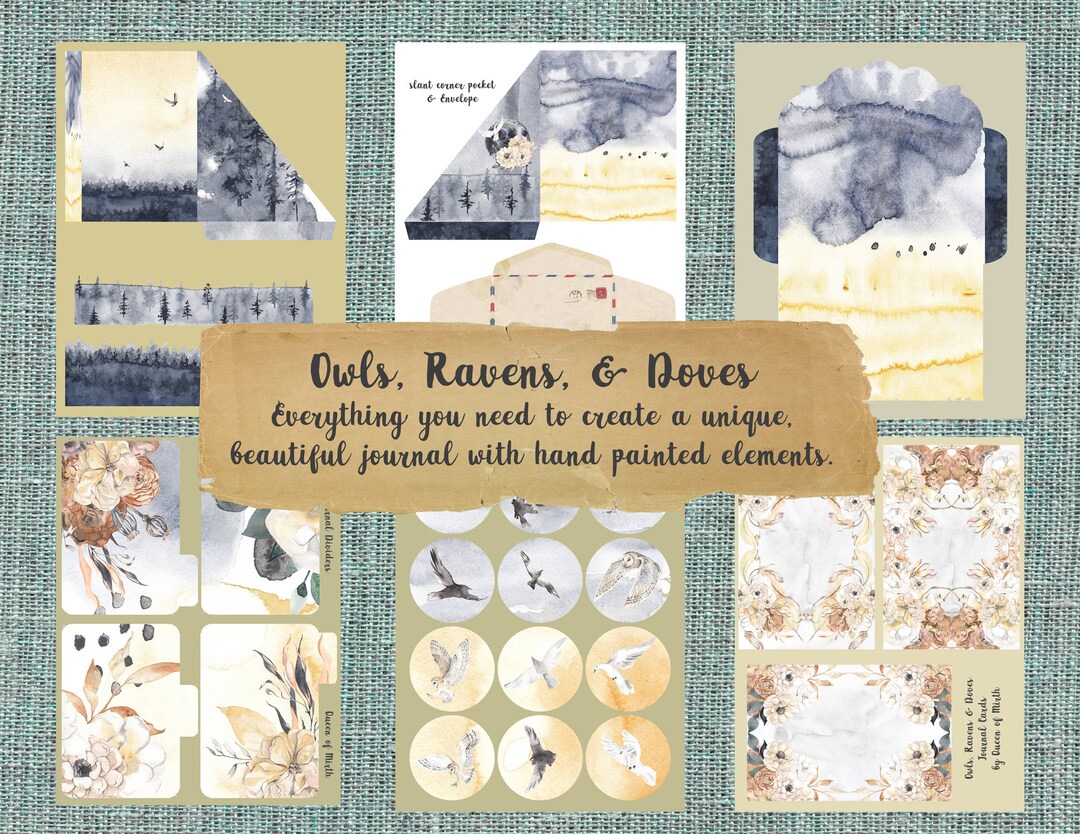OWLS RAVENS DOVES Journal Kit Printable Birds Collage Woodland Digital ...