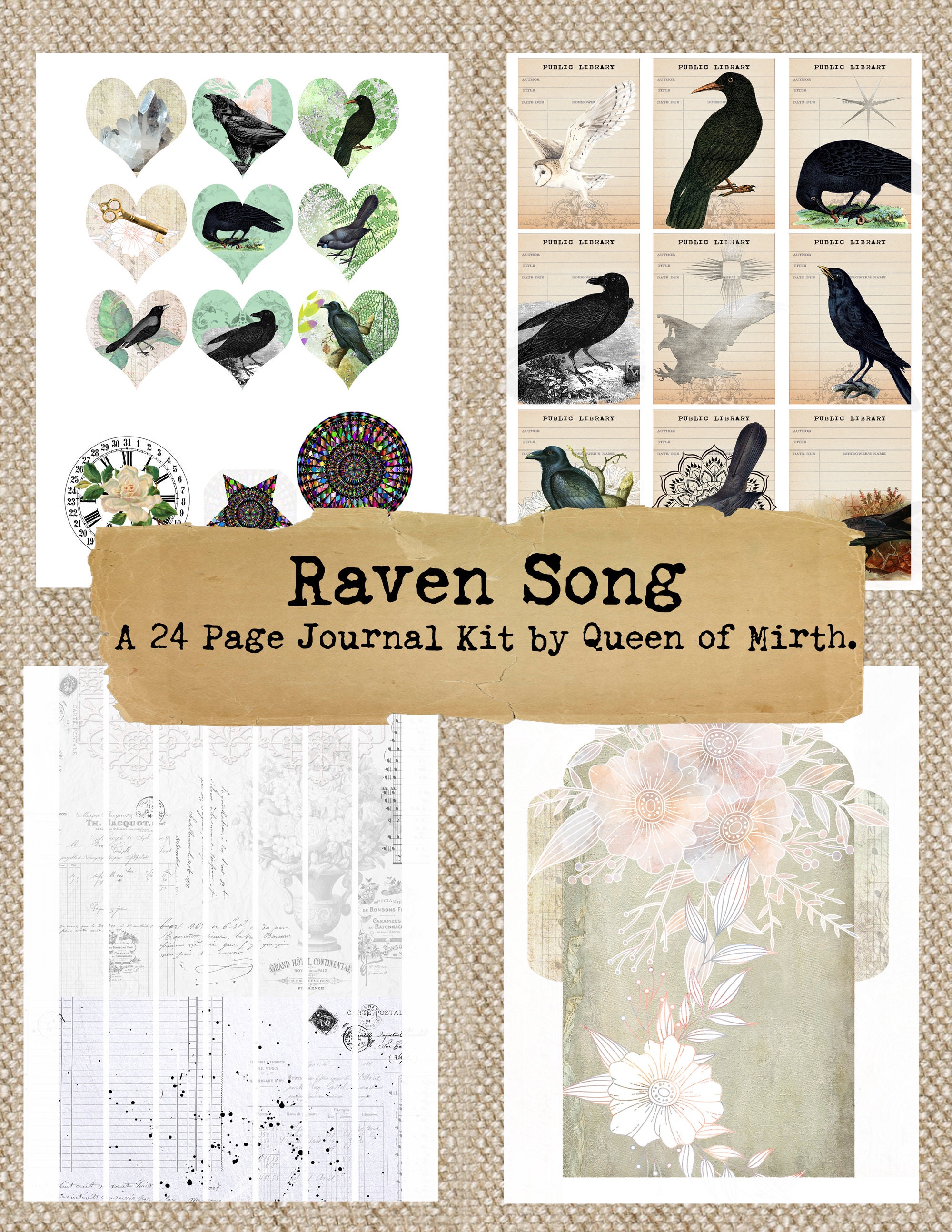 RAVEN SONG Journal Kit printable birds collage mystical ravens | Etsy