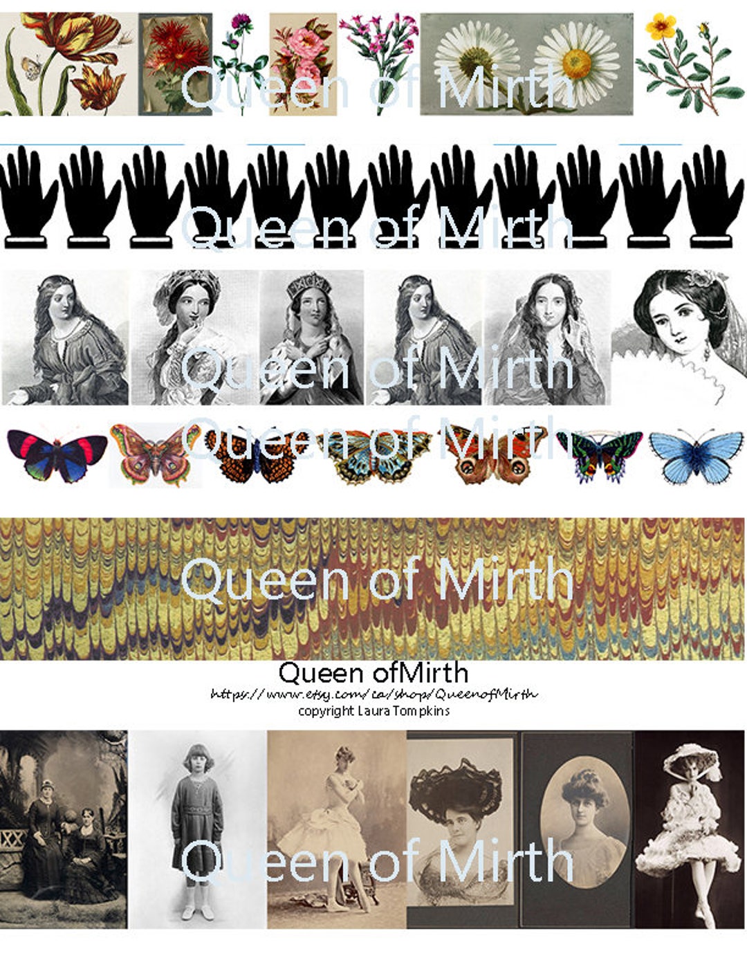 QUEEN OF MIRTH Unique Borders Strips Collage Sheet Instant Download ...