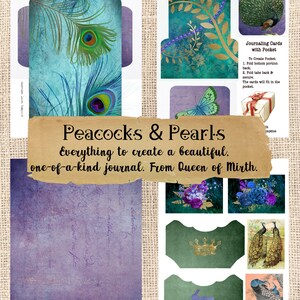 PEACOCKS & PEARLS Journal Kit Digital Printable Turquoise Blue Purple ...