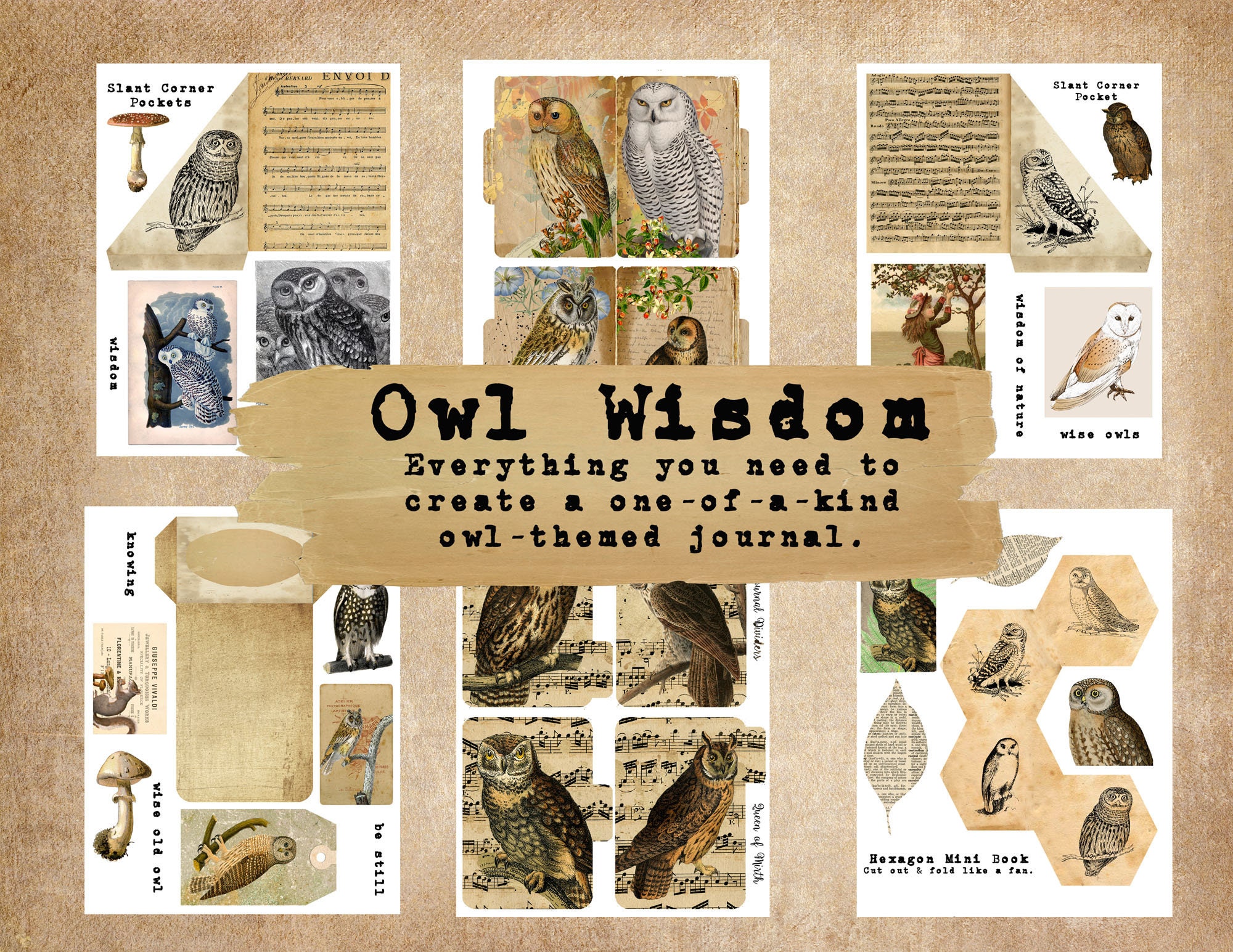 Owl Wisdom Large Journaling Kit Printable Owl Birds Floral Botanical ...