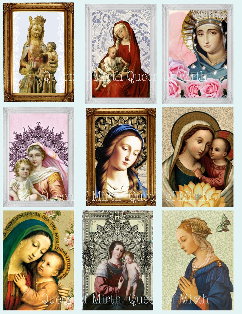 Mother Mary ATC Tags Bookmark Blessed Virgin Madonna Catholic Printable ...
