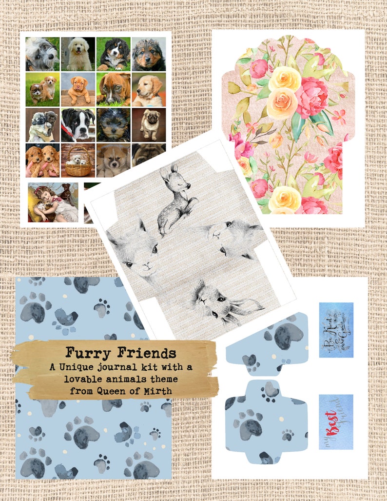 FURRY FRIENDS Journal Kit Printable Hedgehog Rabbits Lambs Llamas Dogs ...