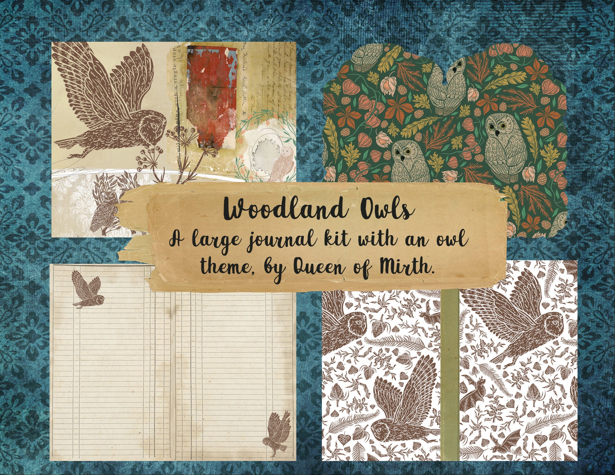 WOODLAND OWLS Journal Kit Printable Owl Birds Collage Forest - Etsy
