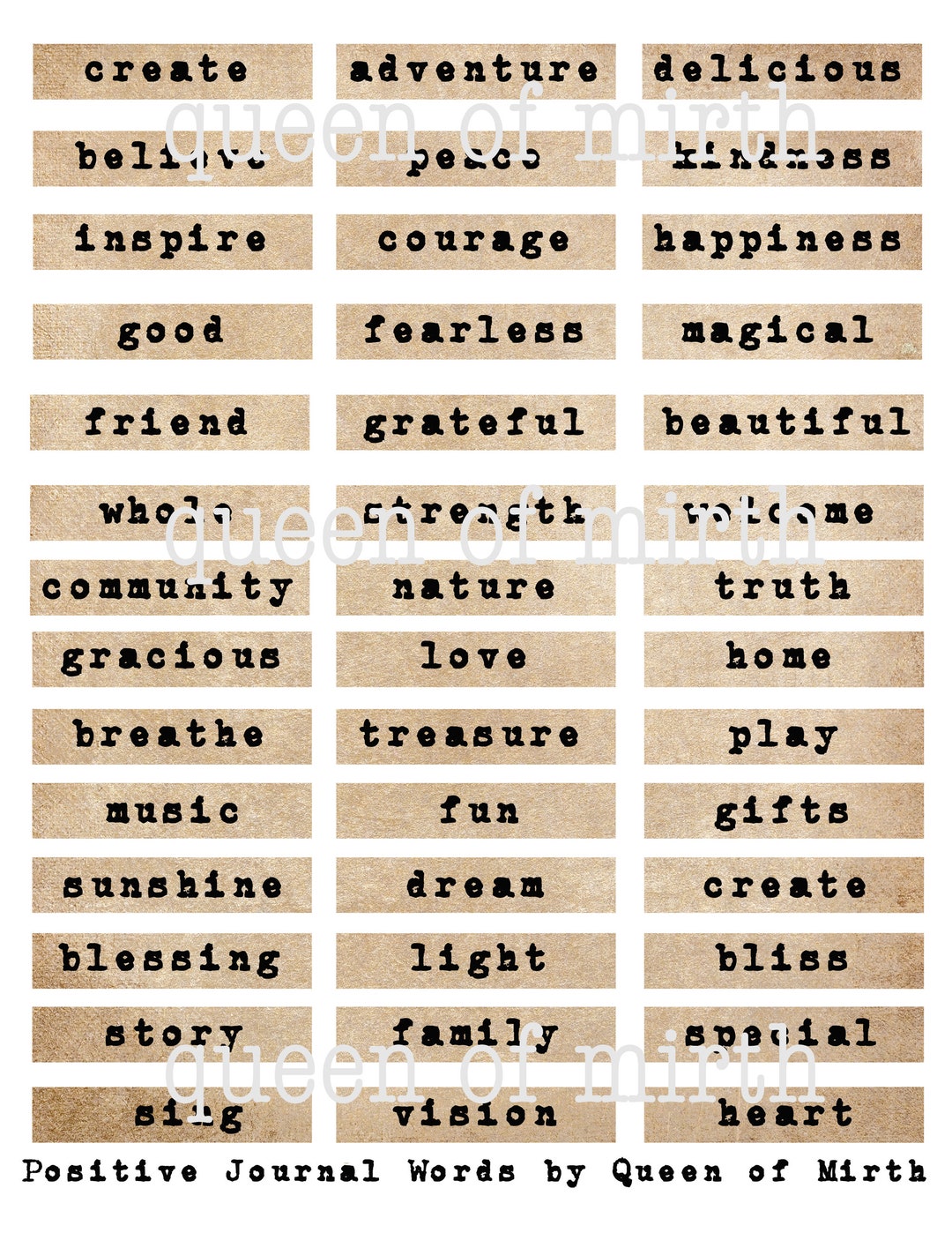Positive Words Inspiring Ephemera Queen of Mirth Journaling Scrapbook ...