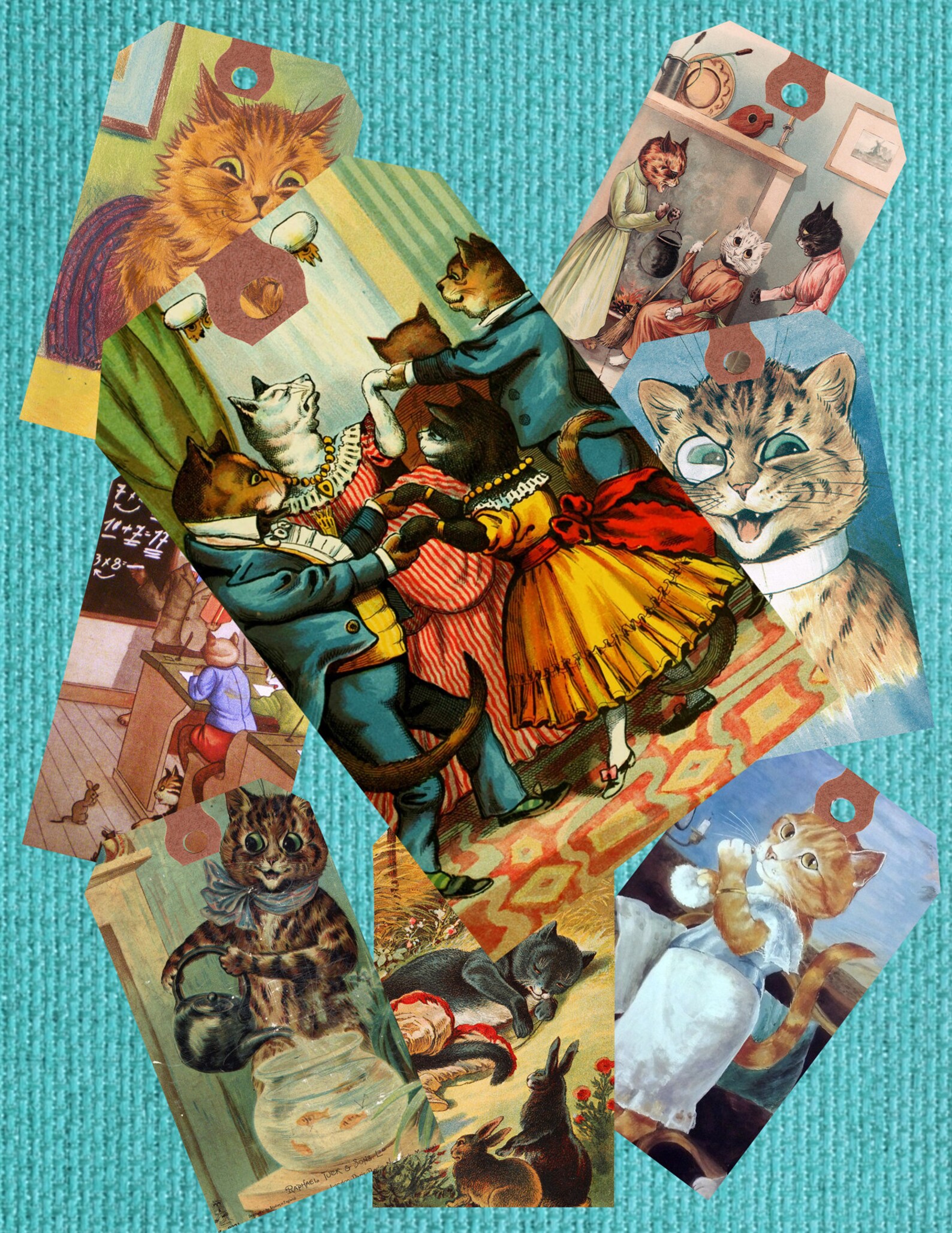CATLAND 8 Tags Cards Anthropomorphic Cat Kitten Louis Wain 2.5" X 3.5 ...