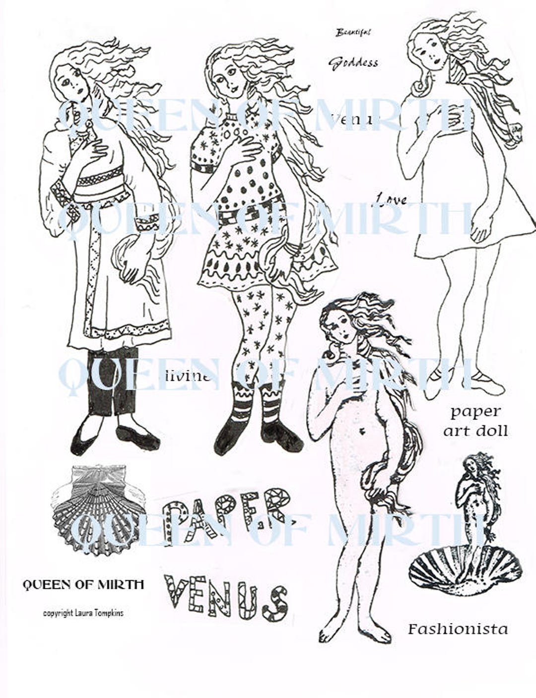 Birth of Venus Paper Doll Instant Download Botticelli Mixed Media ...