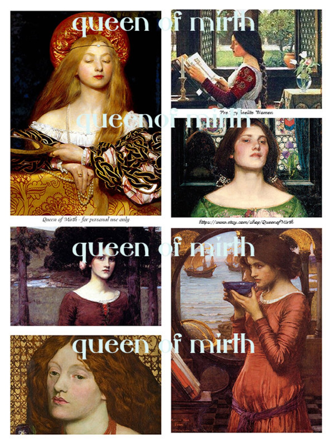 QUEEN OF MIRTH Vintage Ladies Instant Download Pre Raphaelite Women ...