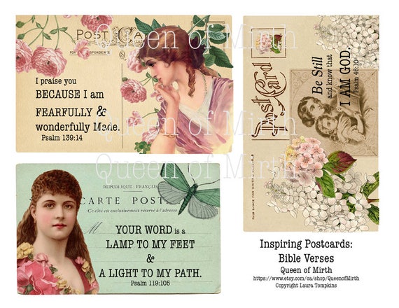Bible Verses Altered Vintage Postcards Christian Art Printable | Etsy