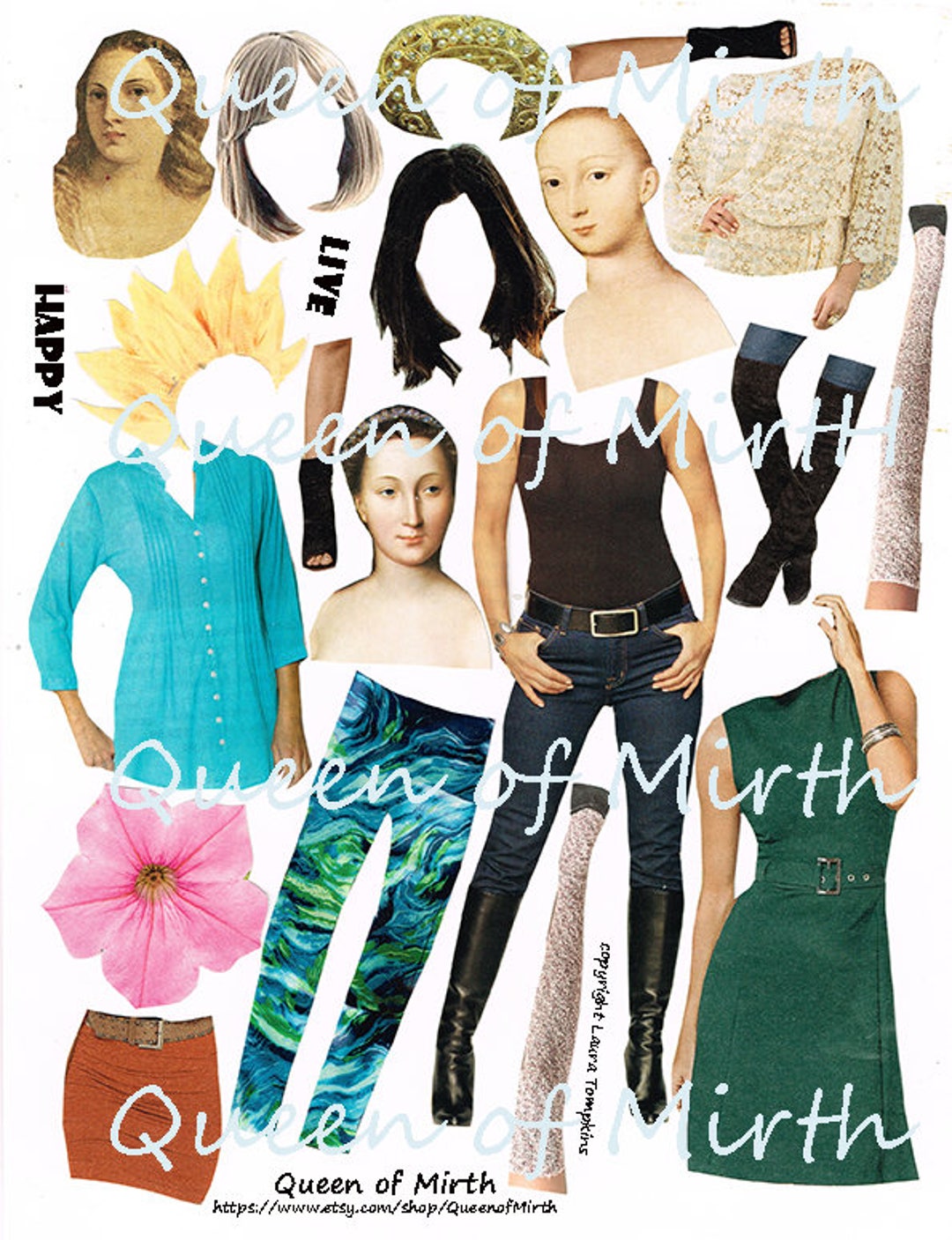 LIVE HAPPY Printable Paper Dolls With Bonus Freebie Mixed Media Digital ...