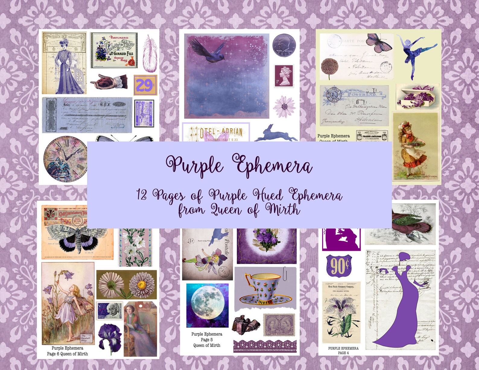 Purple Ephemera Bundle Paper Pack Vintage Lavender Violet - Etsy