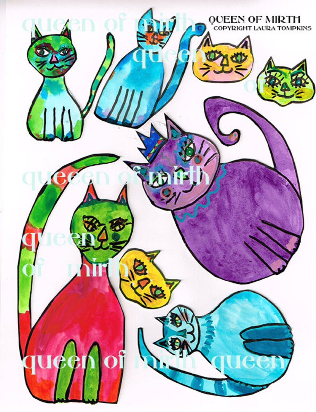 QUEEN OF MIRTH Cool Cats Whimsical Zetti Instant Download Art Journal ...