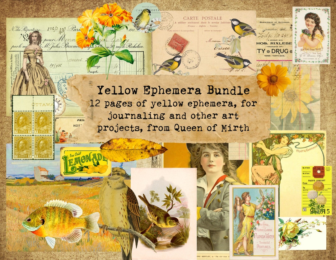 Yellow Ephemera Bundle Paper Pack Vintage Pastel Collage French ...